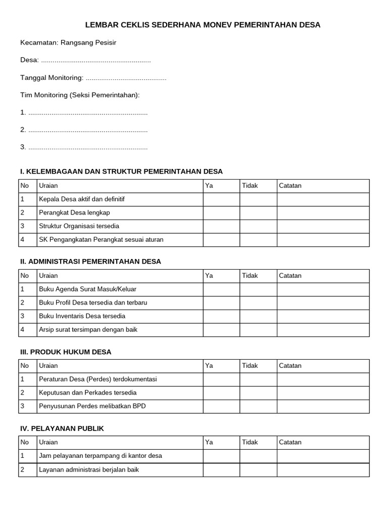 Lembar Ceklis Monev Sederhana | PDF