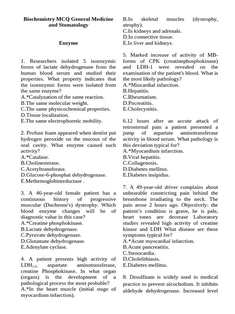 BIOCHEMISTRY MCQ Database General Medicine and Stomatology 2018 | PDF ...