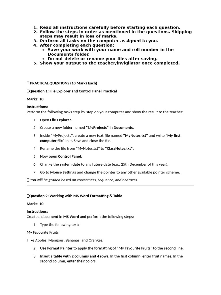 Class V Prac and Project | PDF | Computer File | Microsoft Word