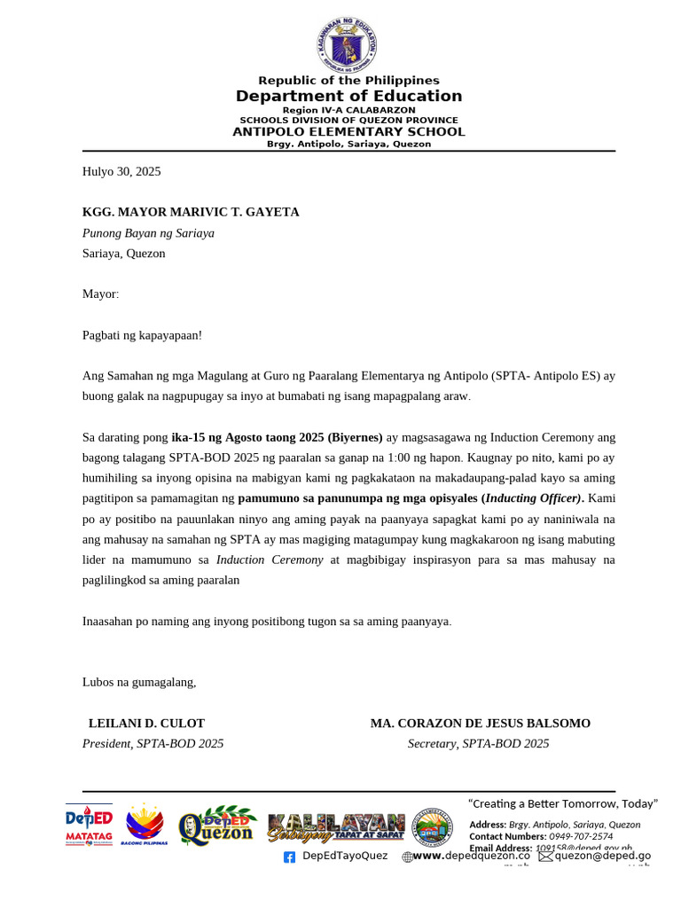 Induction Letter of Invitation | PDF
