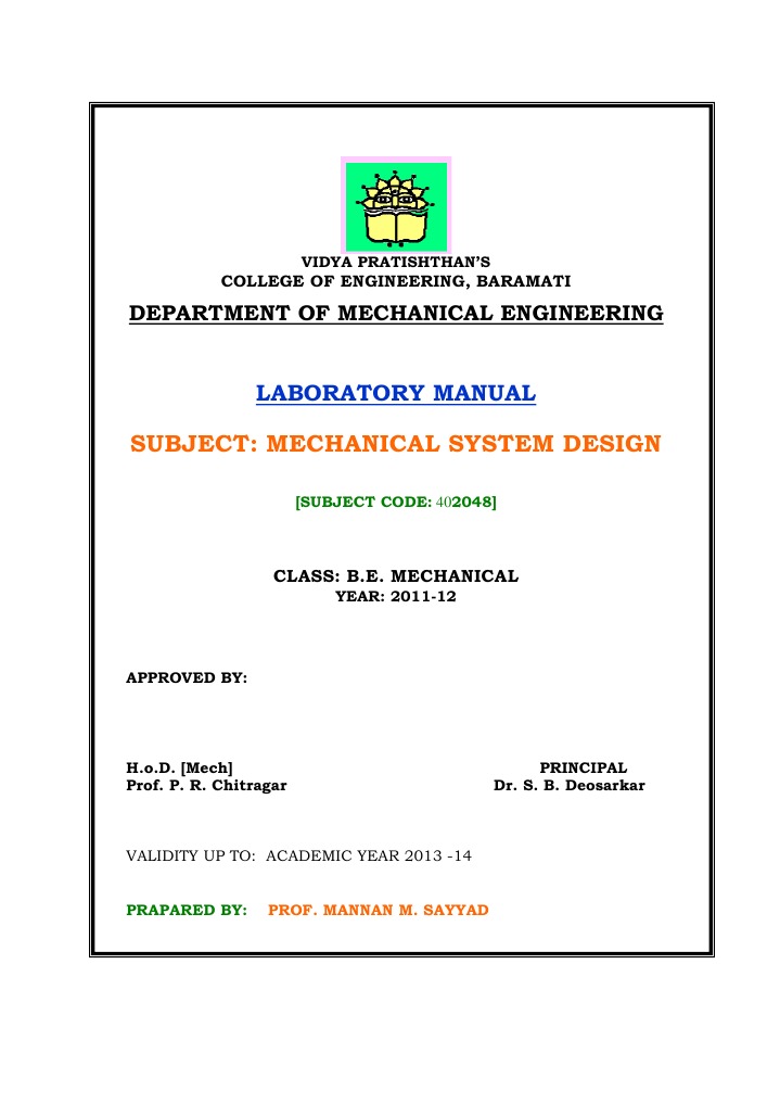 MSD Lab Manual | Engineering | Manufacturing And Engineering