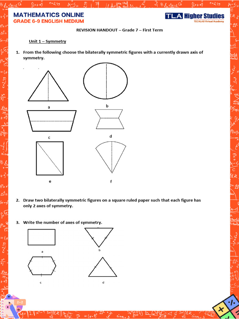 Mathematics - Grade 7 - First Term Revision | PDF | Symmetry ...