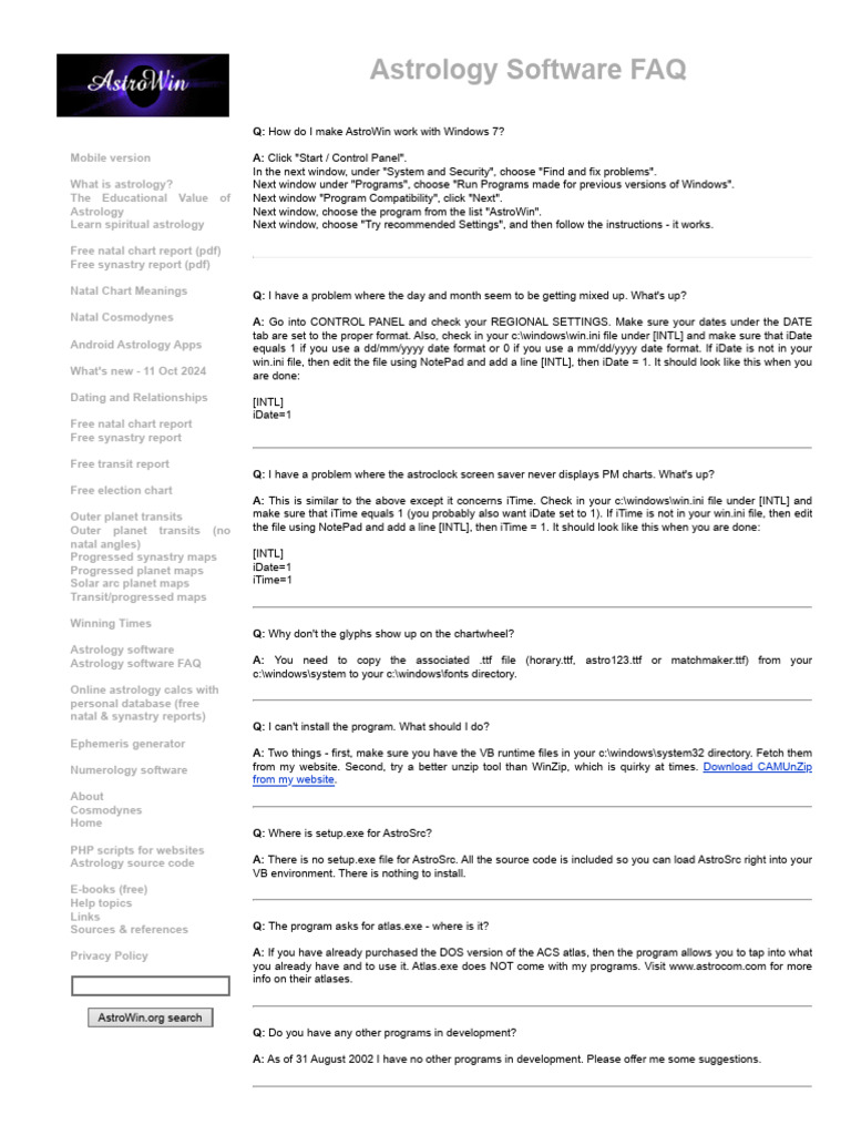 Free Astrology Programs by Allen Edwall - Astrology Software FAQ | PDF ...