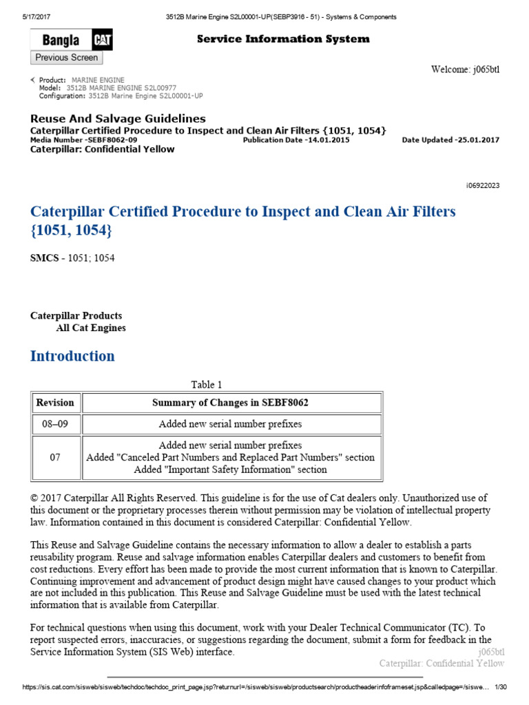 Cat 3208 Marine Air Filter Guidelines | PDF | Safety | Weight