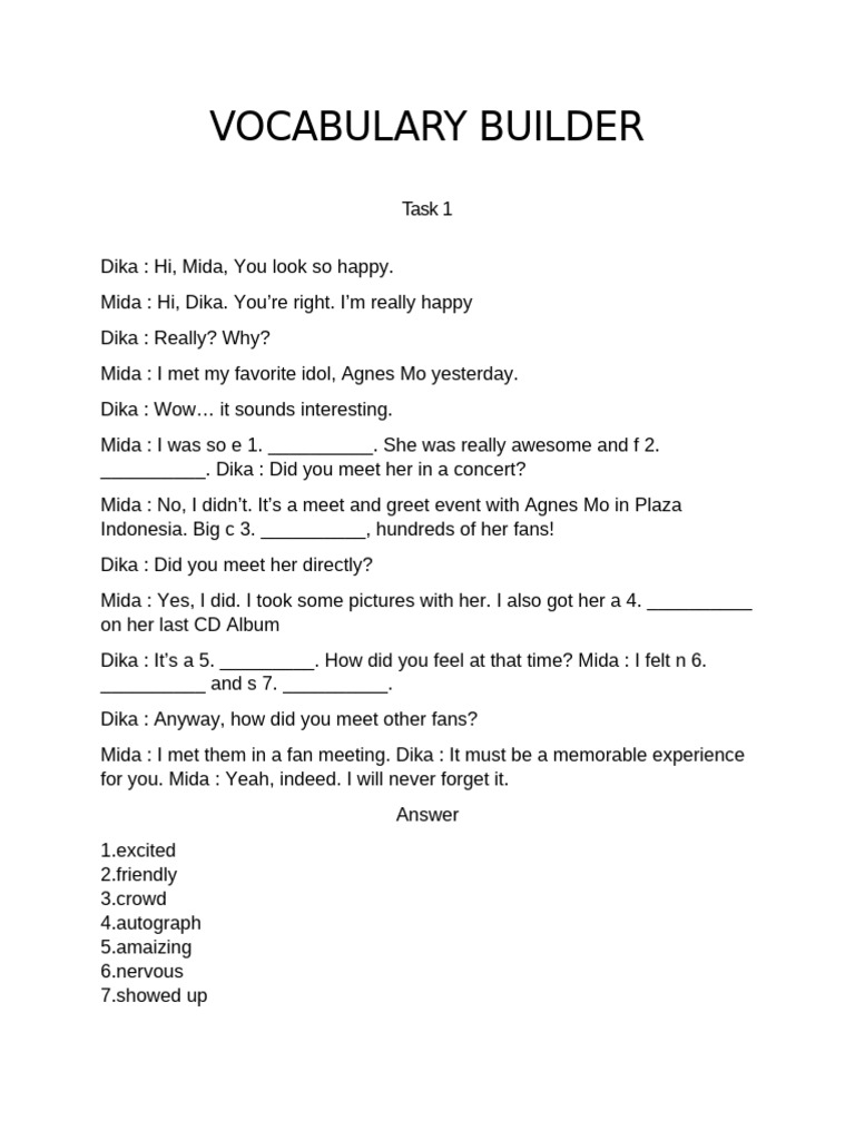 Vocabulary Builder: Emotions and Events | PDF
