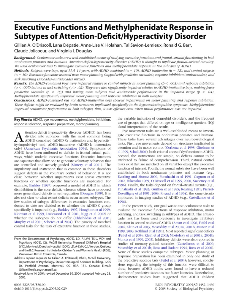 2005 - ODriscoll - Executive Functions and Methylphenidate Response in Subtypes of Attention ...