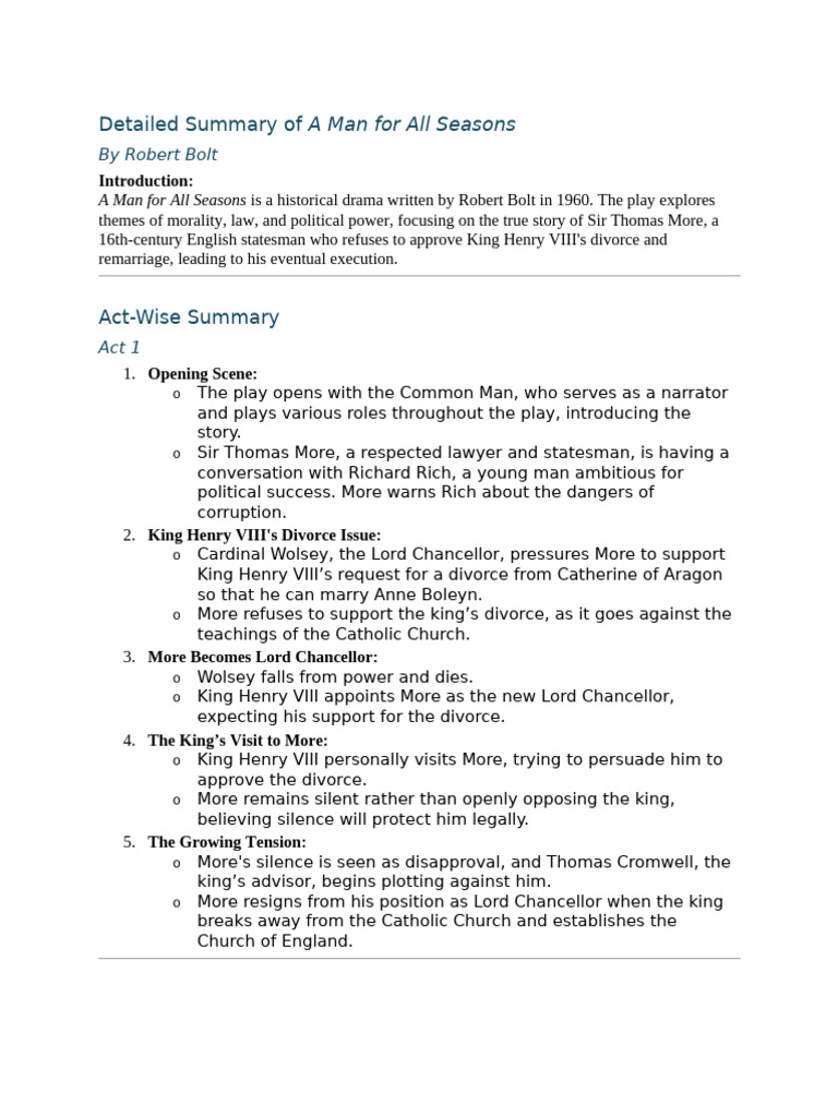 Summary of A Man for All Seasons | PDF