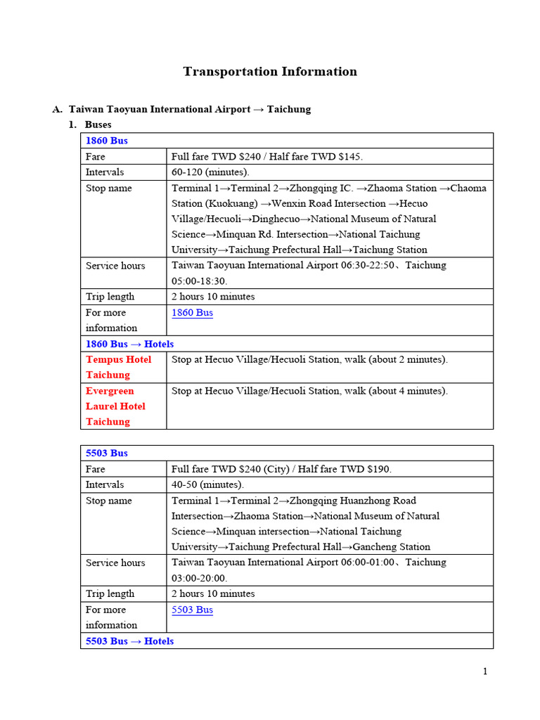 TransportationInformation English | PDF | Fare | Bus