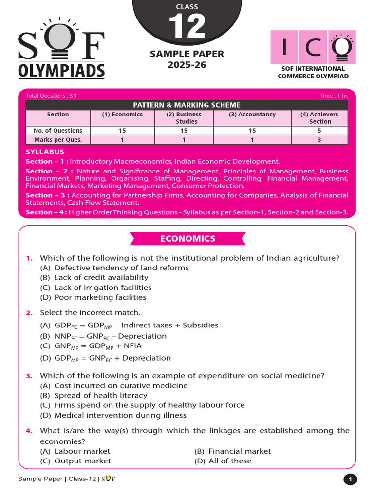 Ico Sample Paper Class-12 2025-26 | PDF | Debits And Credits | Inventory