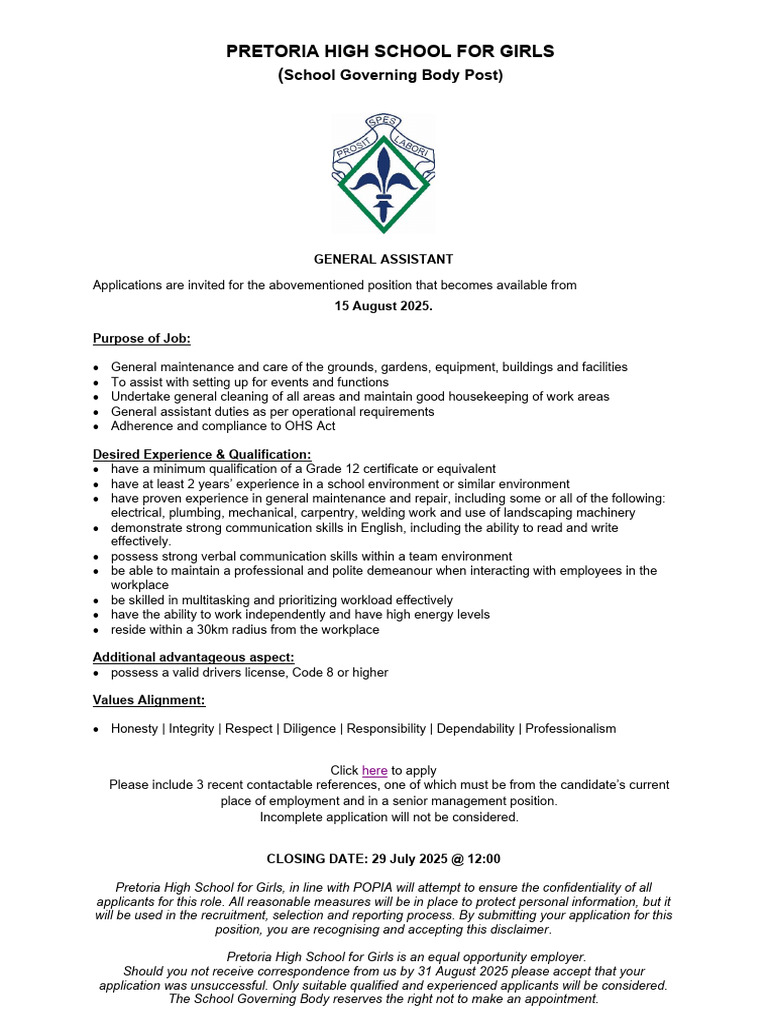 General Assistant Position Available | PDF