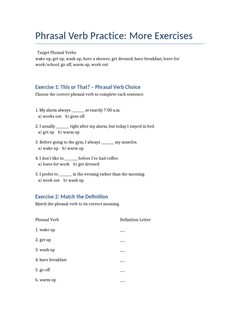 More Phrasal Verb Exercises | PDF