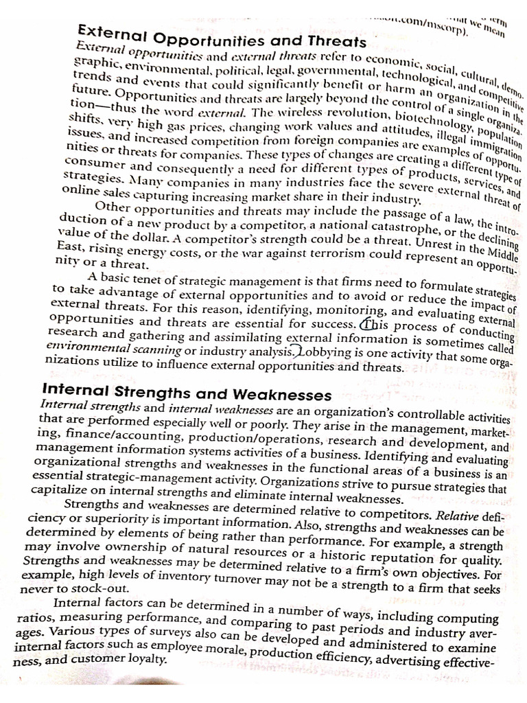 Internal Strength and Weakness of Strategic Management | PDF