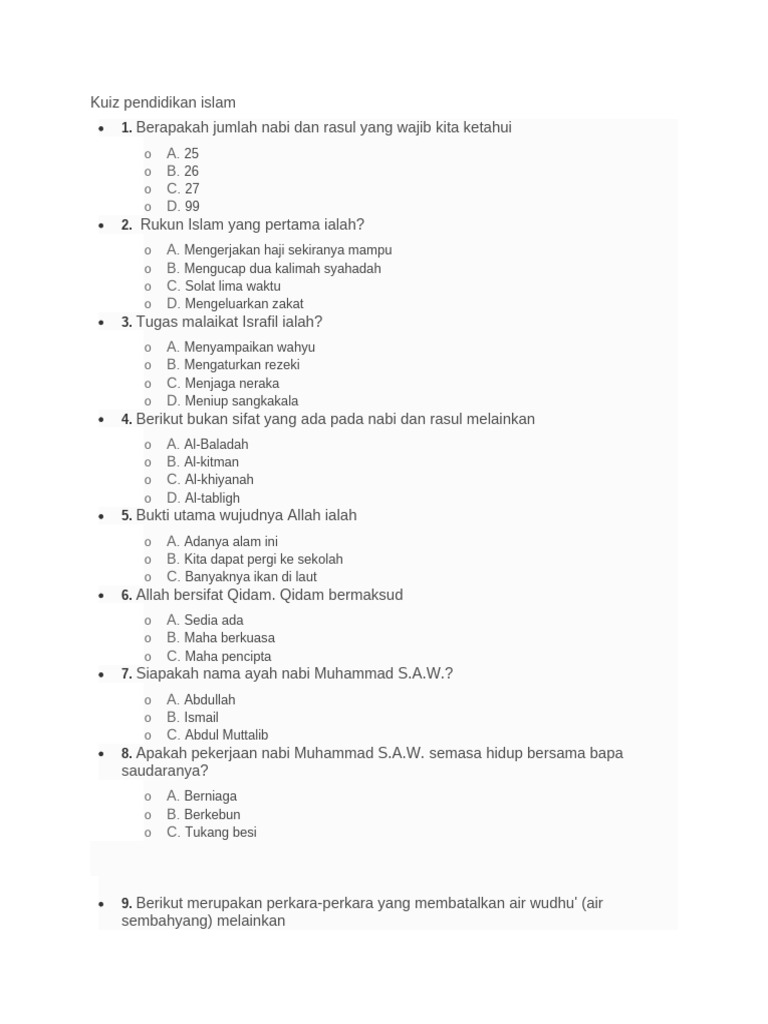 Kuiz Pendidikan Islam | PDF