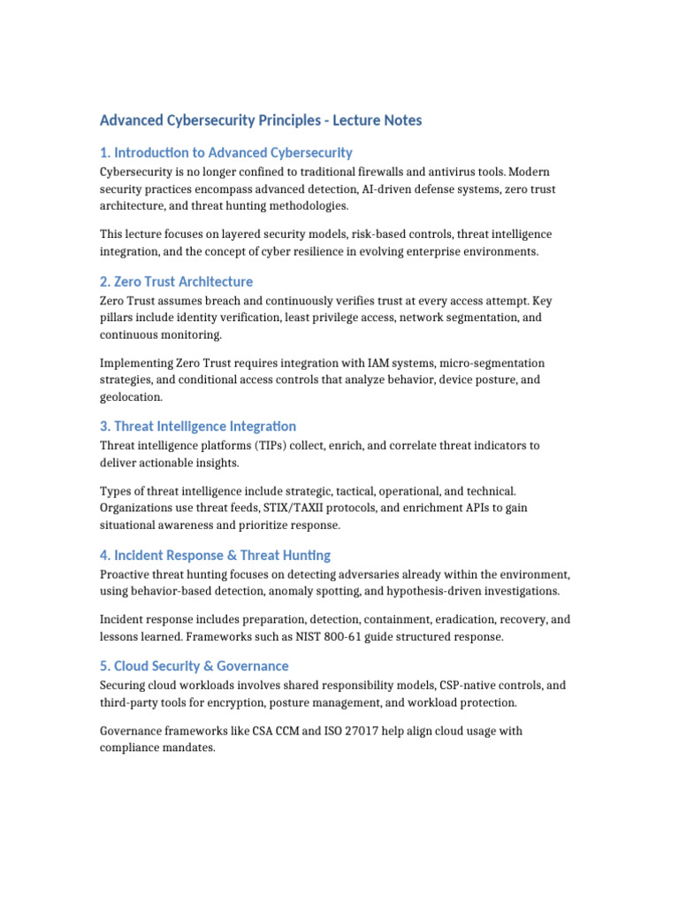 Advanced Cybersecurity Principles Overview | PDF