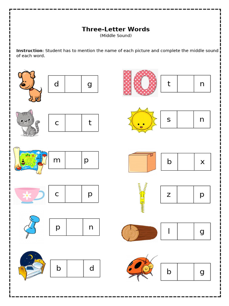 Threeletter Words Middle Sound Pronunciation Exercises Phonics 133912 | PDF