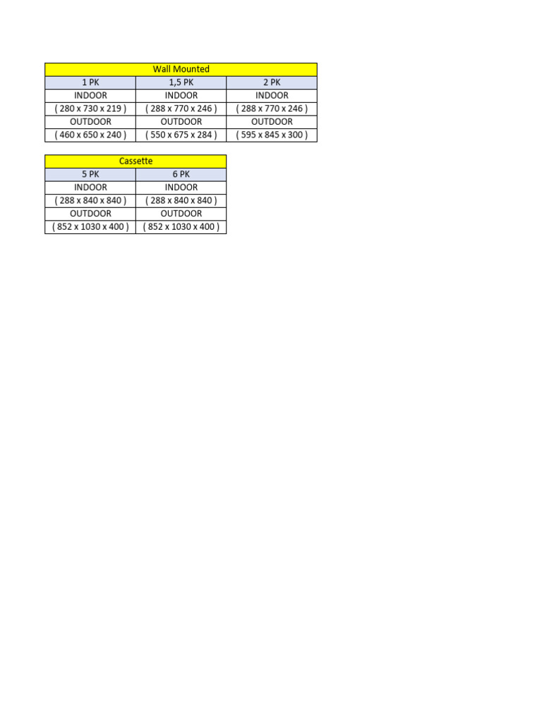 Cassette Sizes for Indoor and Outdoor Use | PDF