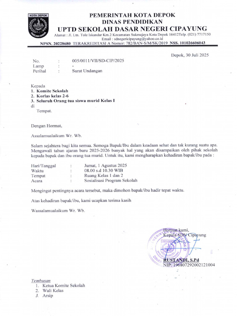 Surat Undangan Sosialisasi Program Sekolah | PDF