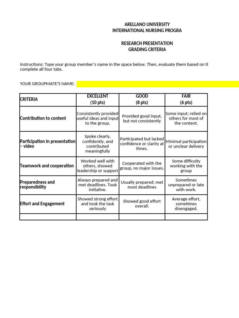 Research Presentation - Grading Critera | PDF