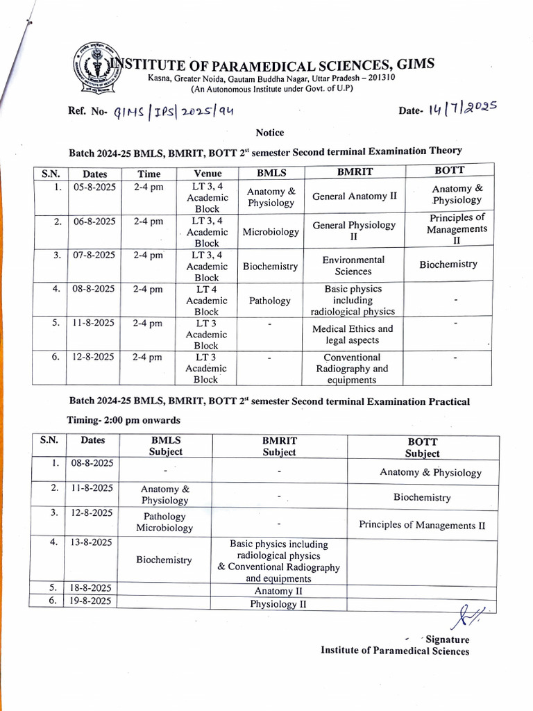 Notice - Second Internal Examination Aug 2025 | PDF | Health Care ...
