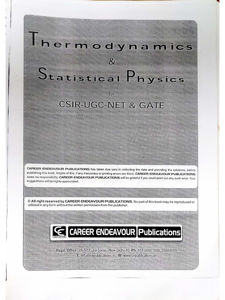 Career Endeavour Thermodynamics for CSIR UGC NET | PDF