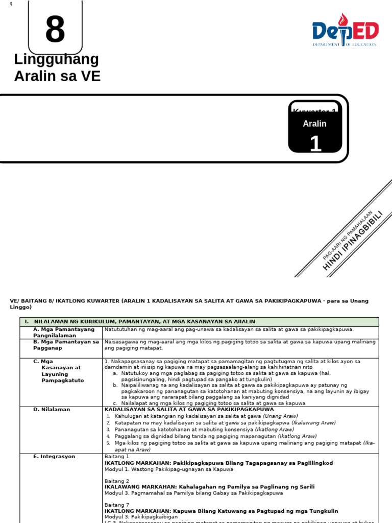 CALABARZON - Lesson Plan VE 8 Q3 M1 | PDF