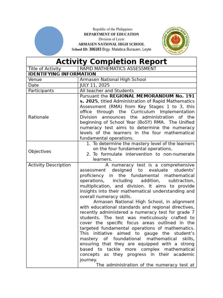 Activity Completion Report | PDF | Curriculum | Pedagogy