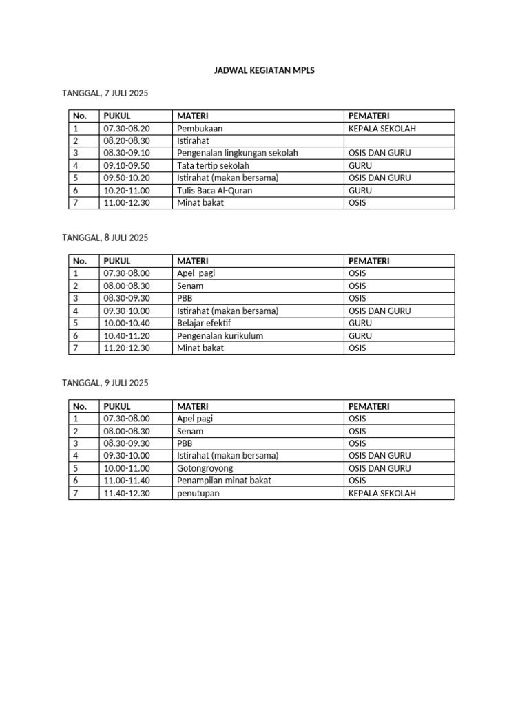 Jadwal MPLS SMA 2025 | PDF