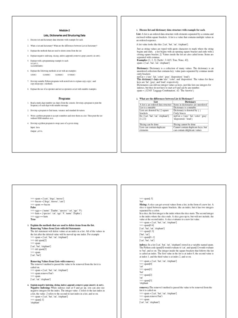 Module 2 Important Questions With Answer | PDF | Bracket | Python (Programming Language)