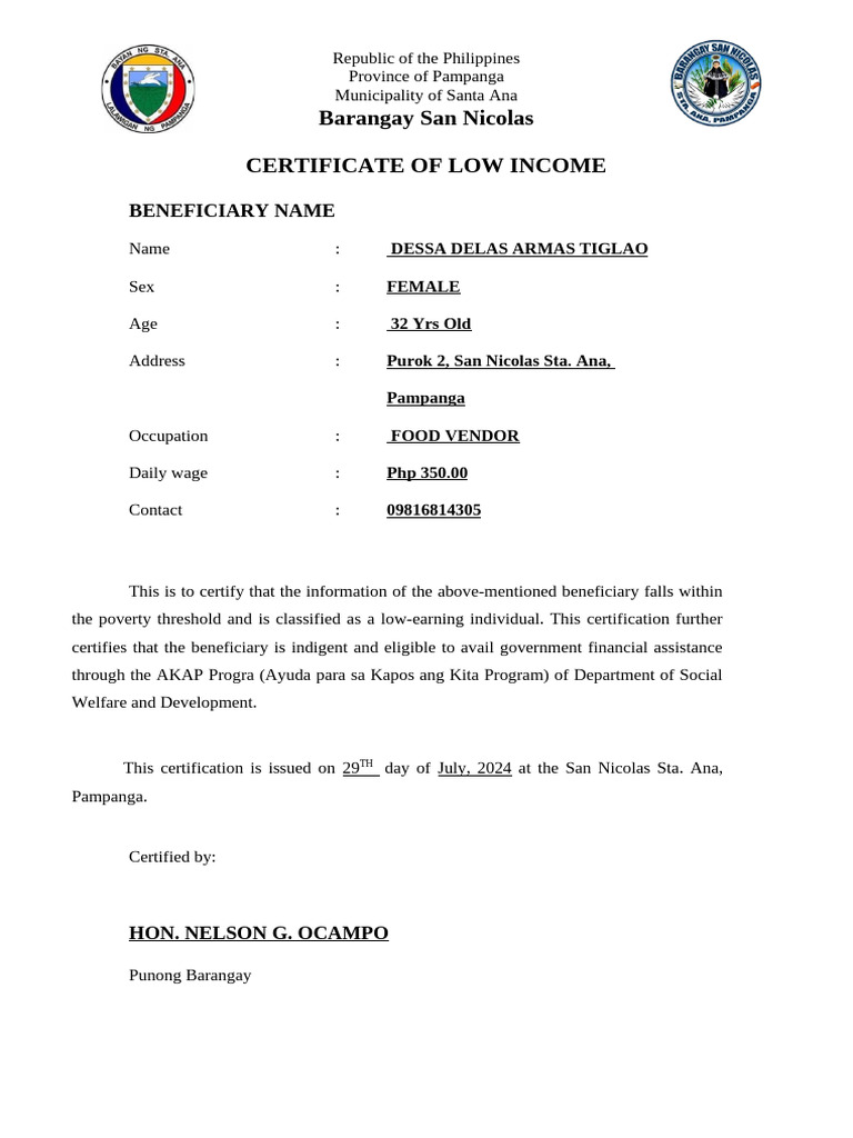 Certificate of Low Income Issuance | PDF | Poverty | Poverty & Homelessness
