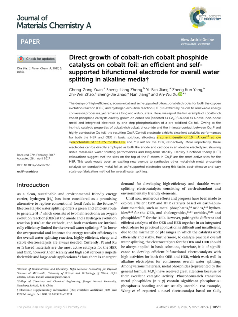 Cobalt Rich Cobalt Phosphide Catalysts On Cobalt Foils | PDF ...