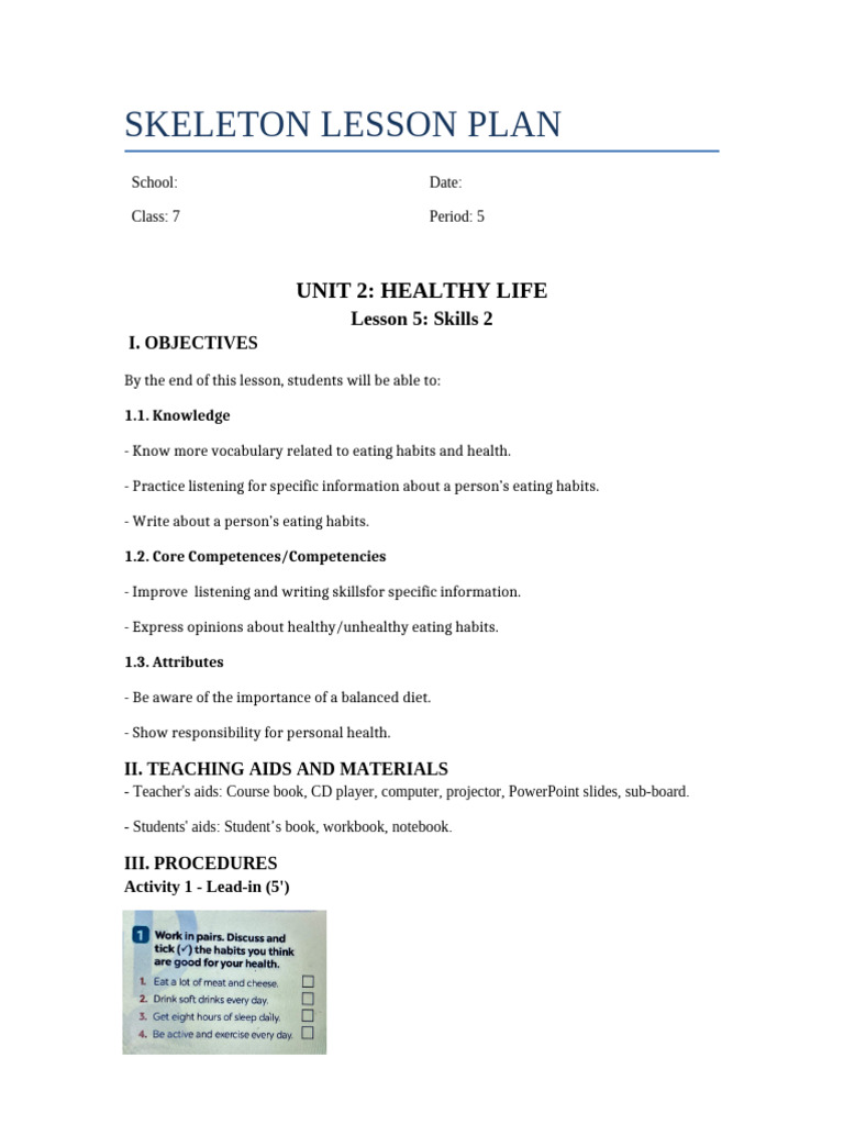 Unit 2: Healthy Eating Skills Plan | PDF