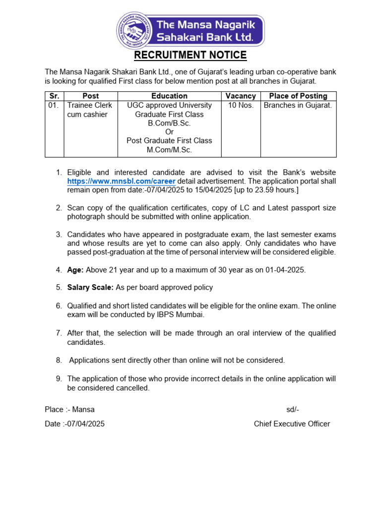 RECRUTMENT NOTICE Rules April 2025 | PDF