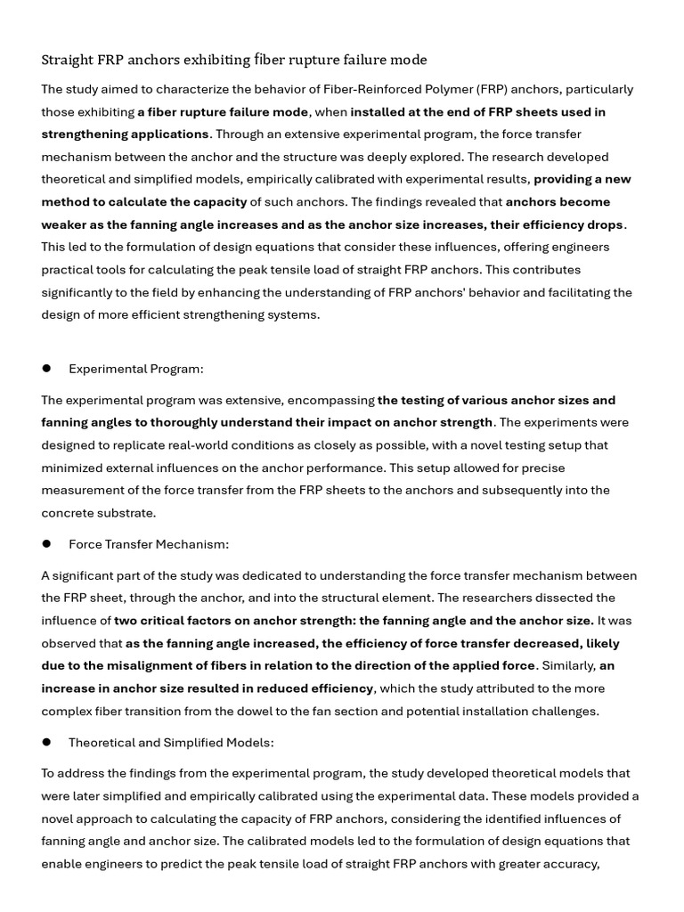 Straight FRP Anchors Exhibiting Fiber Rupture Failure Mode | PDF ...