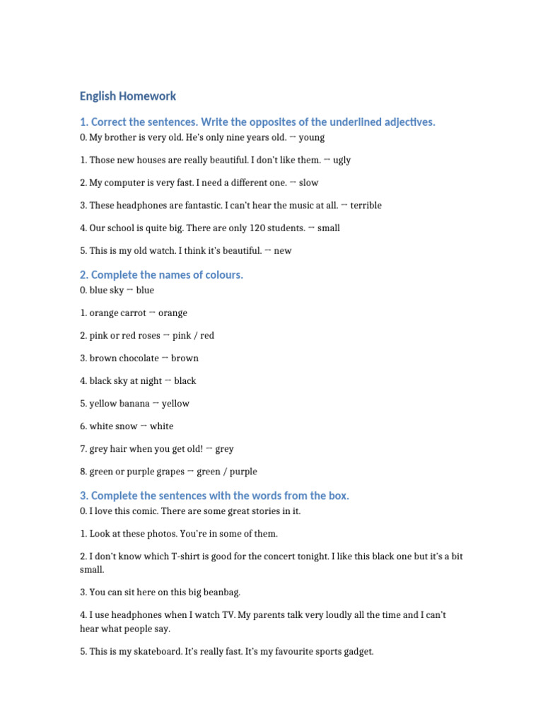 English Homework: Adjectives and Plurals | PDF