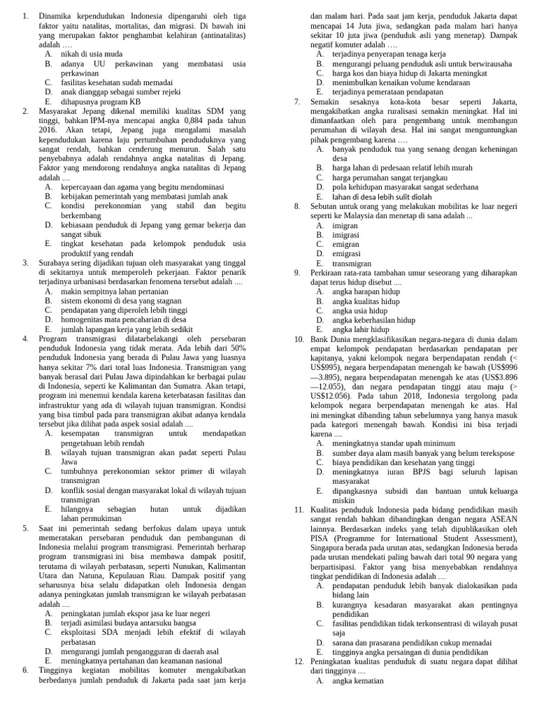 Latihan Soal Kependudukan | PDF