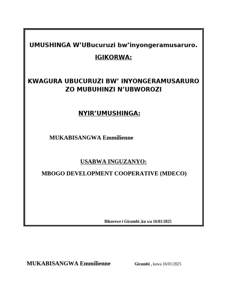 Umushinga w'Ubucuruzi bw'Inyongeramusaruro | PDF