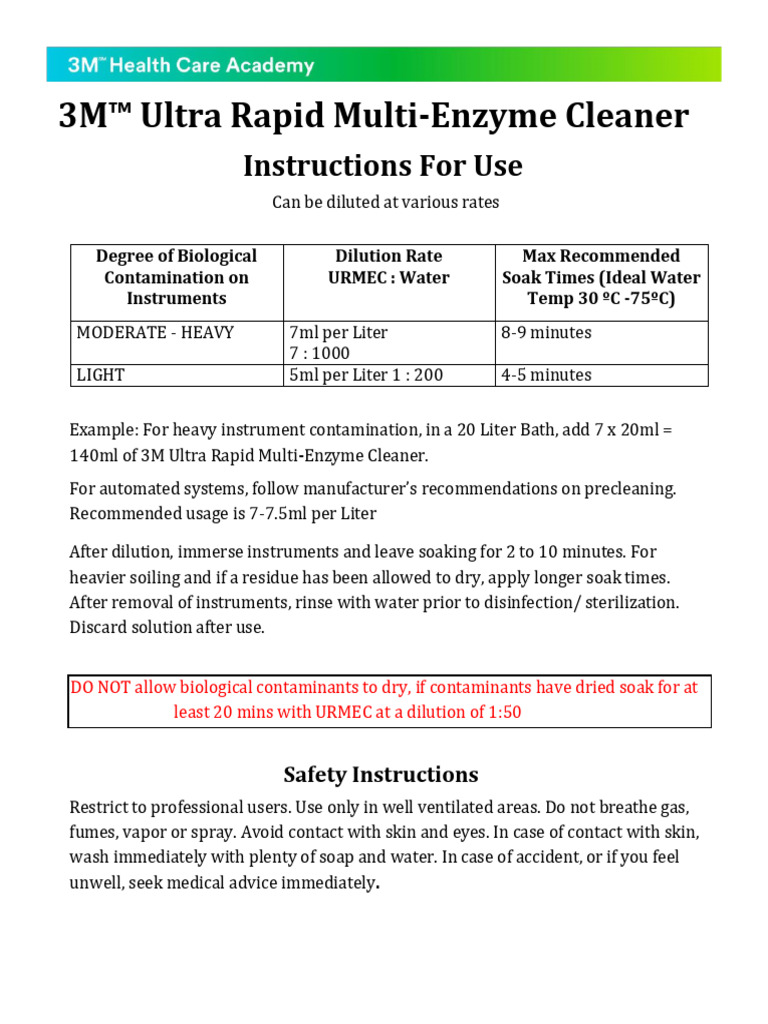 3M Rapid Multi-Enzyme Cleaner Guide | PDF | Sterilization (Microbiology ...