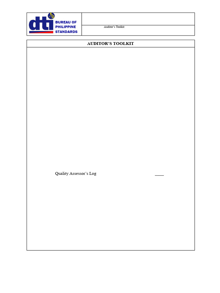 SD-SCD-QF11 Auditor's Toolkit Rev.1 | PDF
