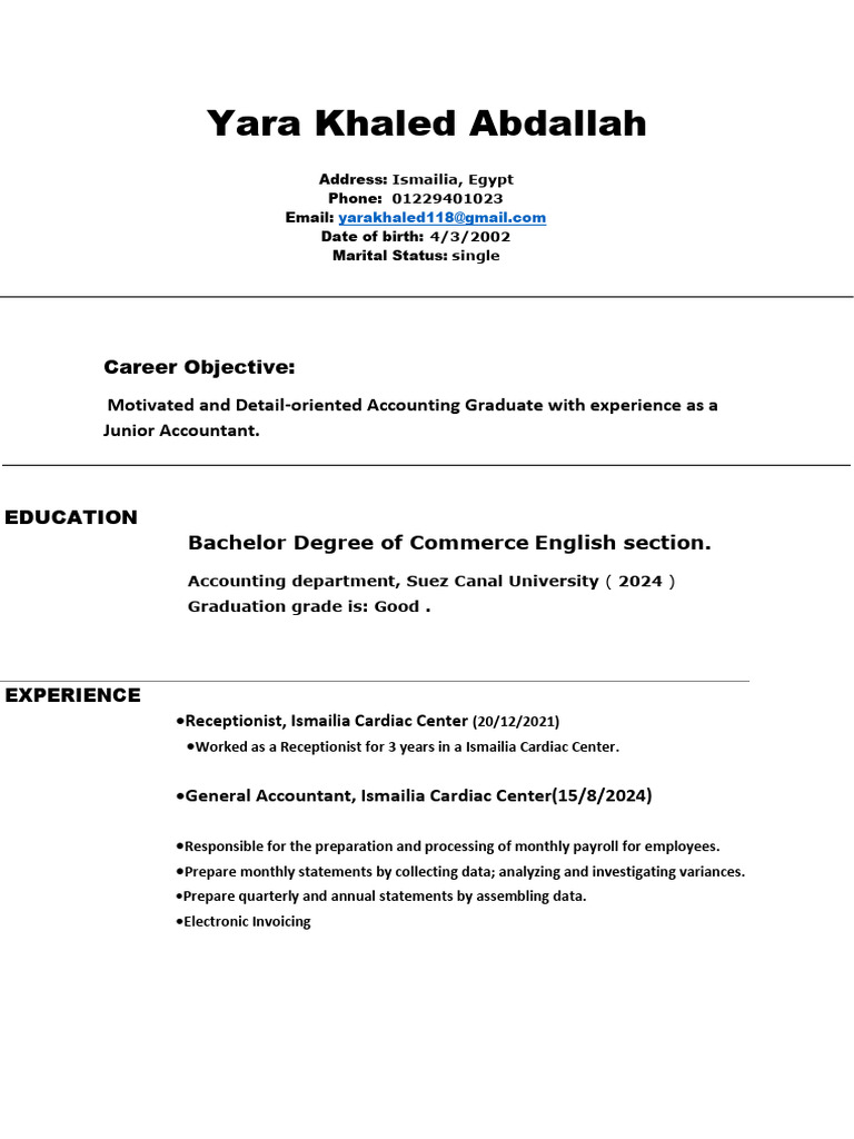 Yara Khaled Abdallah. CV - PDF 1 | PDF