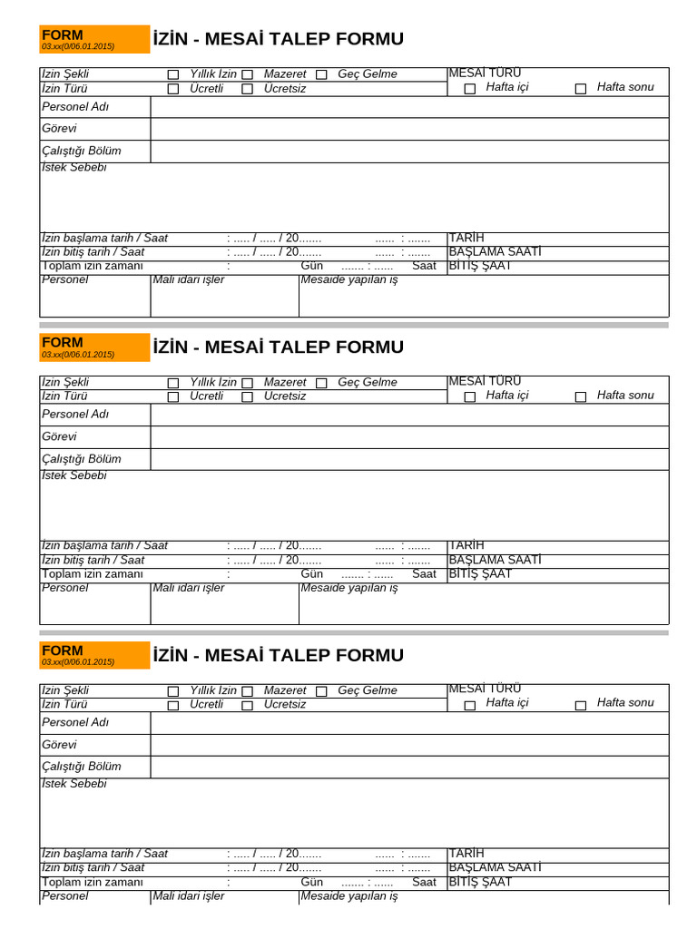 0359 Izin Mesai Talep Formu | PDF