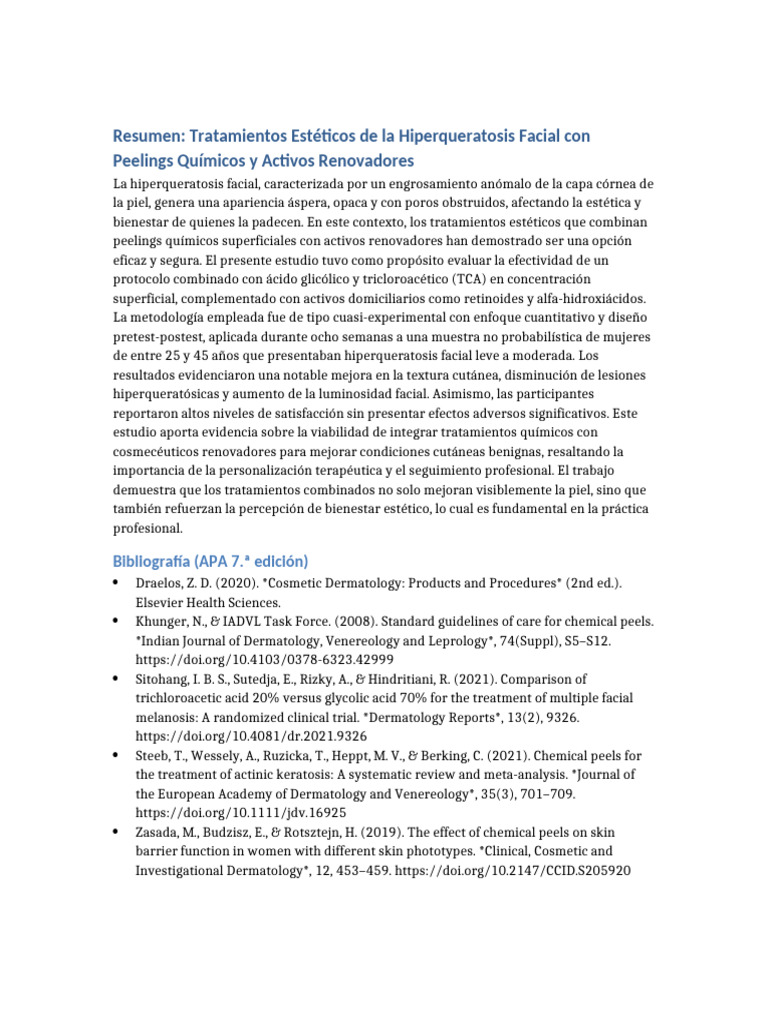 Efectividad de Peelings en Hiperqueratosis | PDF | Sistema tegumentario ...