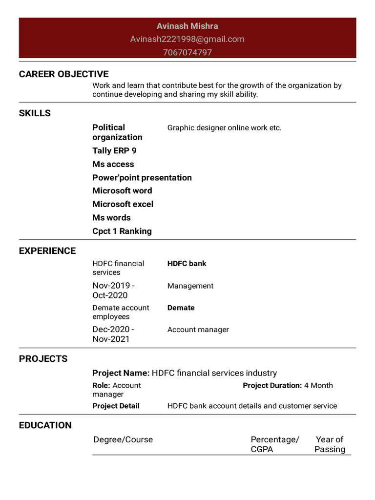 Resume Avinash Mishra Format5 | PDF