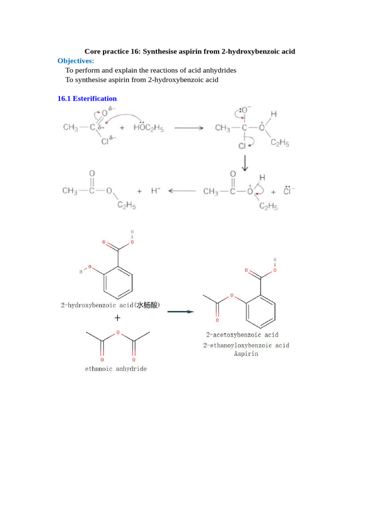 Core Practice16 Synthesise Aspirin From 2-Hydroxybenzoic Acid | PDF ...