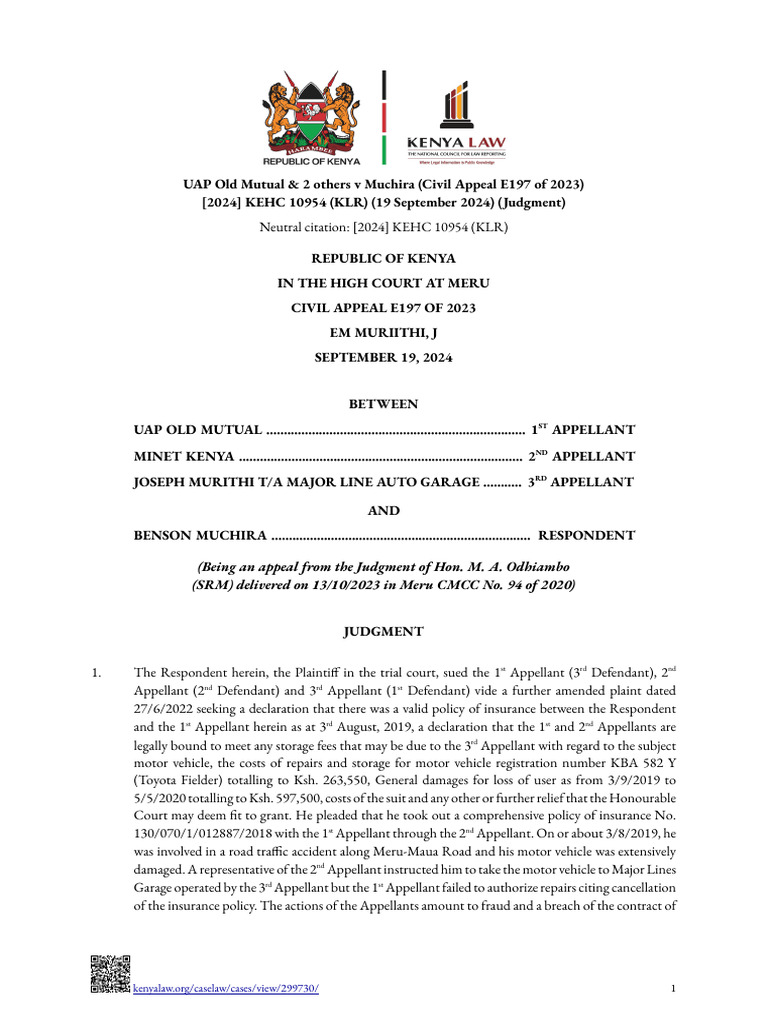 UAP Old Mutual 2 Others V Muchira (Civil Appeal E197of2023 ...
