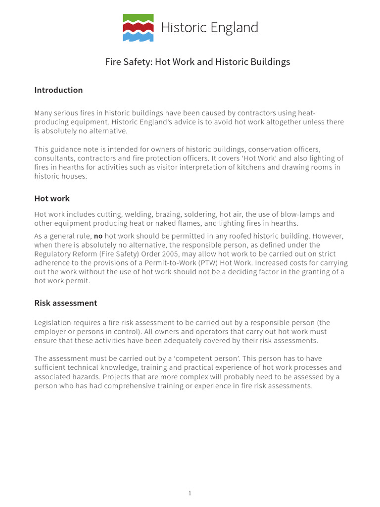 Fire Safety - Hot Work and Historic Buildings | PDF | Fires | Fireplace