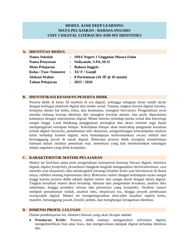 Modul Unit 1 Digital Literacies and My Identities | PDF