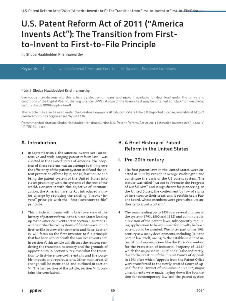 US Patent Reform Act of 2011 - Transition From First-to-Invent To First ...