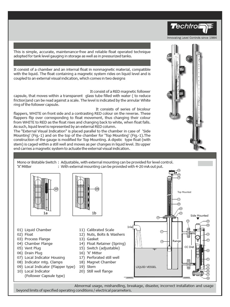 Techtrol Magnetic Liquid Level Gauge Manual | PDF | Pipe (Fluid ...