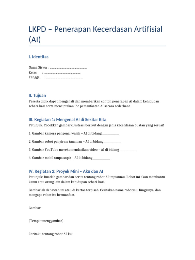 LKPD Penerapan Ai SD | PDF