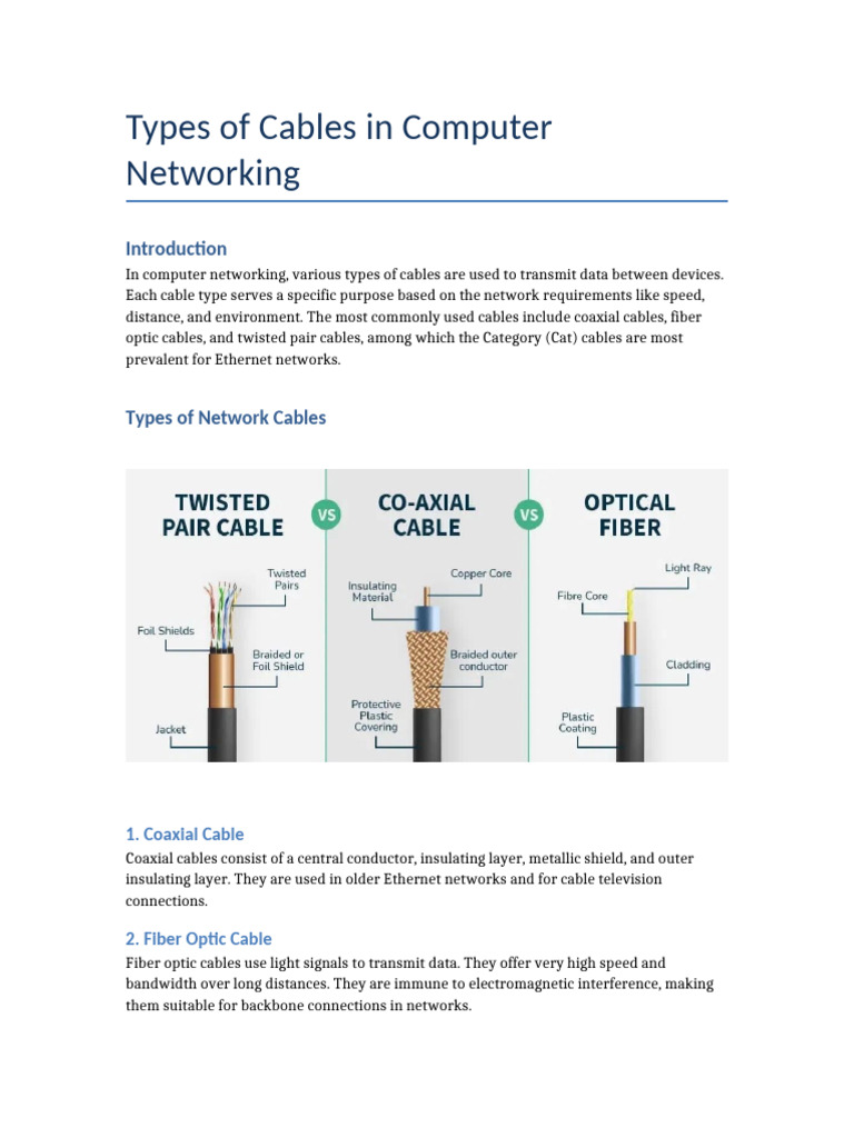 Types of Cables in Computer Networking | PDF